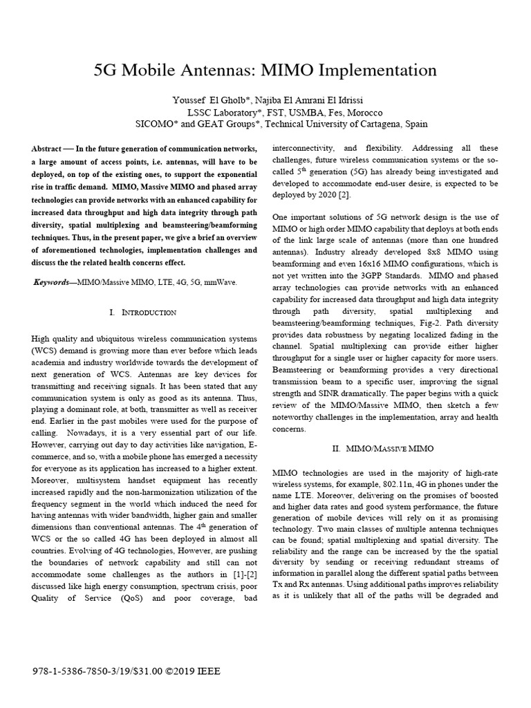 5g Mobile Antennas Mimo Implementation Pdf Mimo 4 G