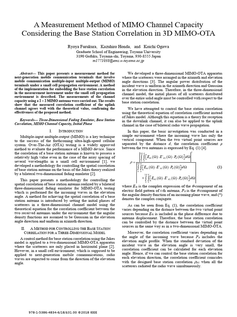A Measurement Method of MIMO Channel Capacity Considering The Base ...