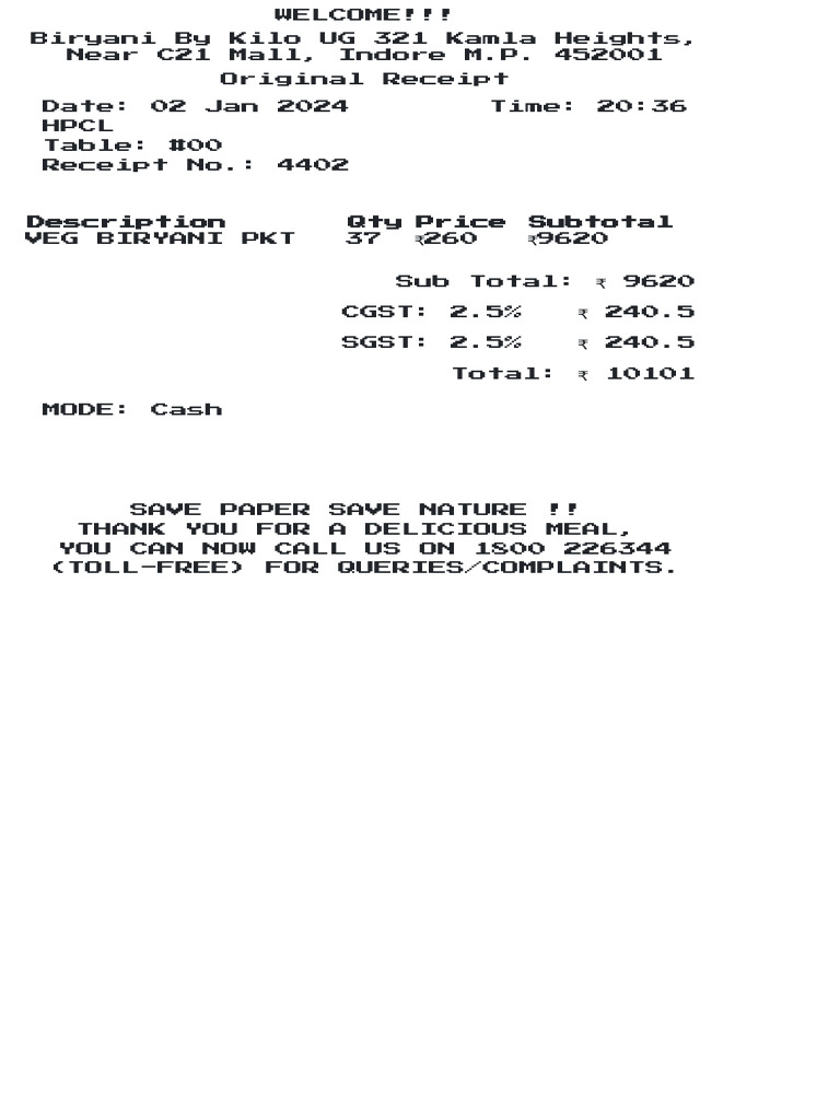 Restaurant Bill Template 1 | PDF