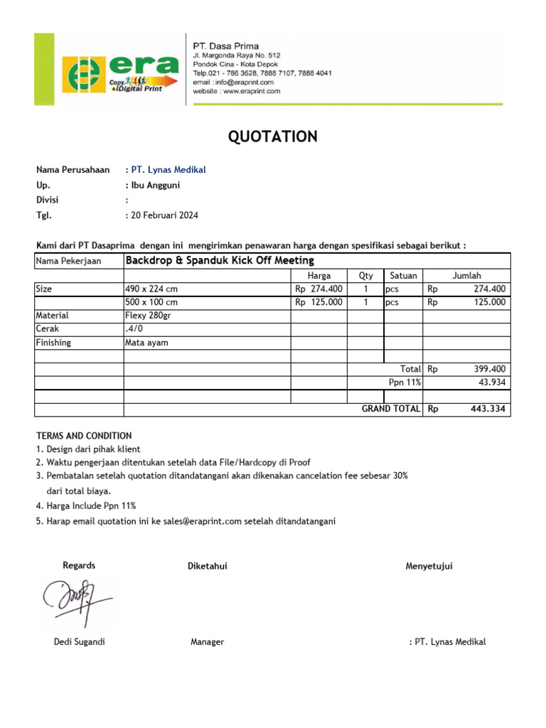 Quotation Backdrop & Spanduk Kick Off Meeting | PDF