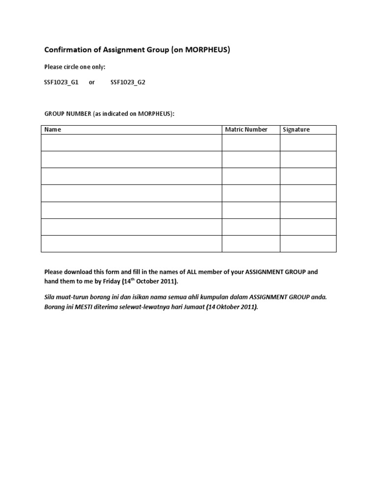 Confirmation of Assignment Group | PDF