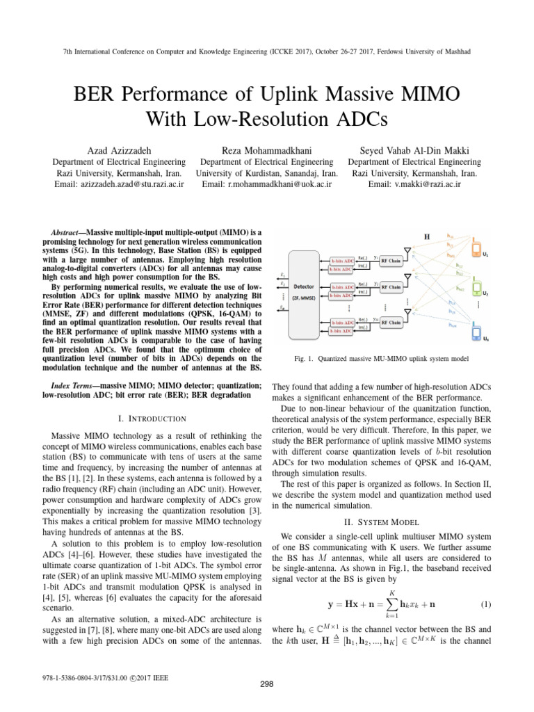 BER Performance of Uplink Massive MIMO With Low-Resolution ADCs | PDF ...