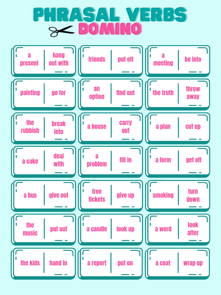 Turquoise & Pink Phrasal Verbs Domino Cutout | PDF