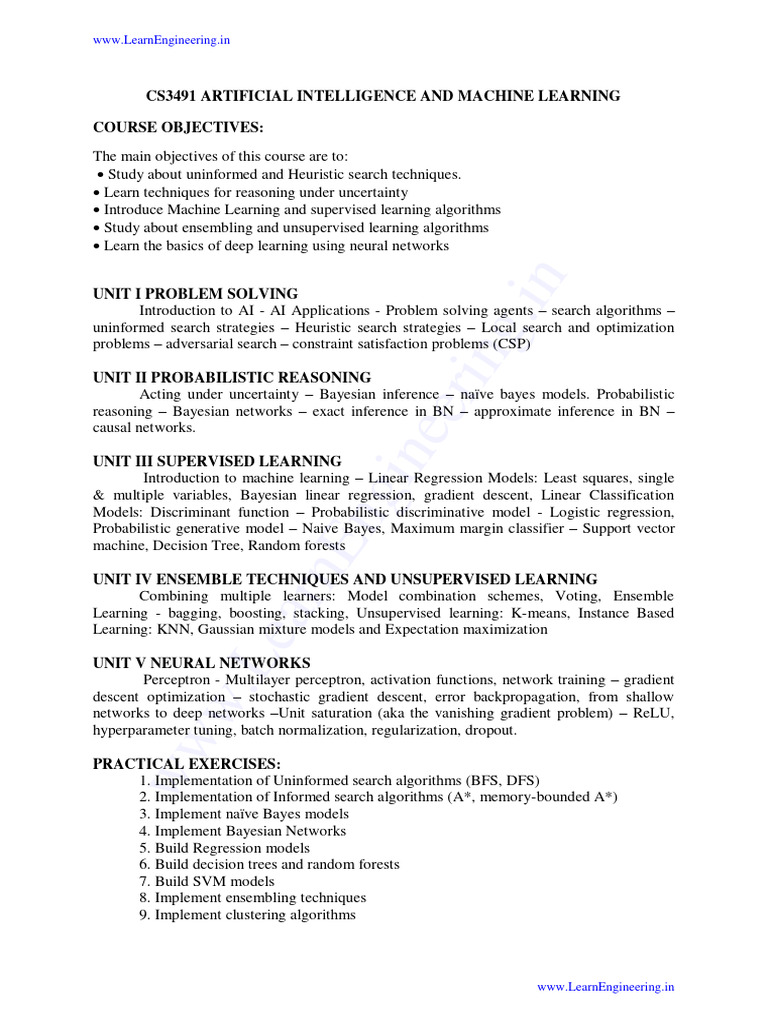 CS3491 ARTIFICIAL INTELLIGENCE AND MACHINE LEARNING 01- By www.LearnEngineering.in | PDF ...