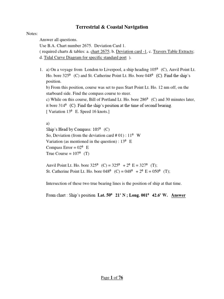 Exam Suggestion 1 - Terrestrial & Coastal Navigation | PDF | Compass | Tide