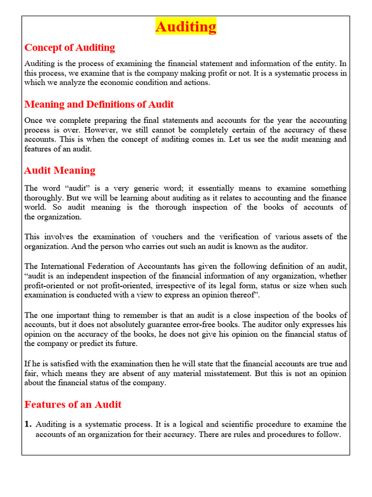 Auditing Notes | PDF | Audit | Financial Audit