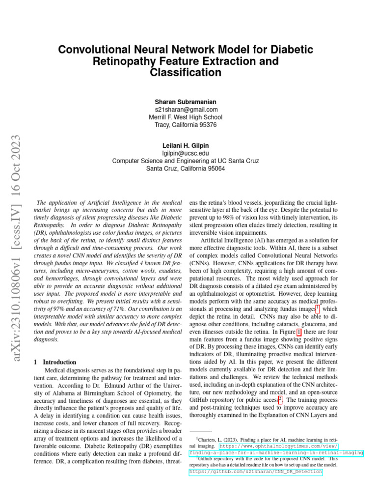 Convolutional Neural Network Model For Diabetic Retinopathy Feature Extraction and ...