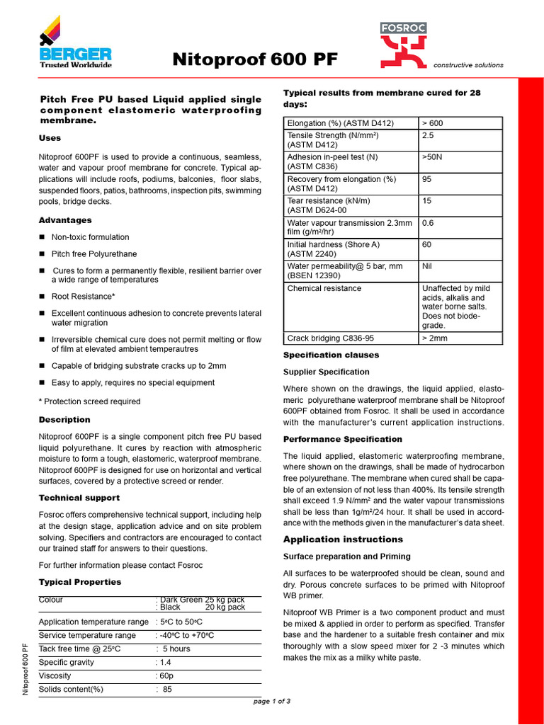 Fosroc Nitoproof WB Primer | PDF | Water | Concrete