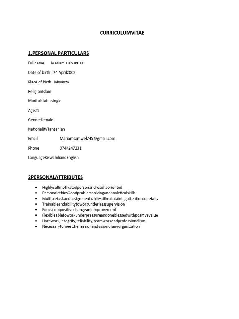 Mariam CV | PDF | Self-Improvement | Wellness