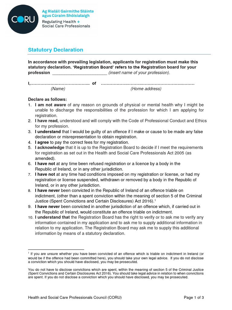 Statutory Declaration Form | PDF | Criminal Record | Notary Public