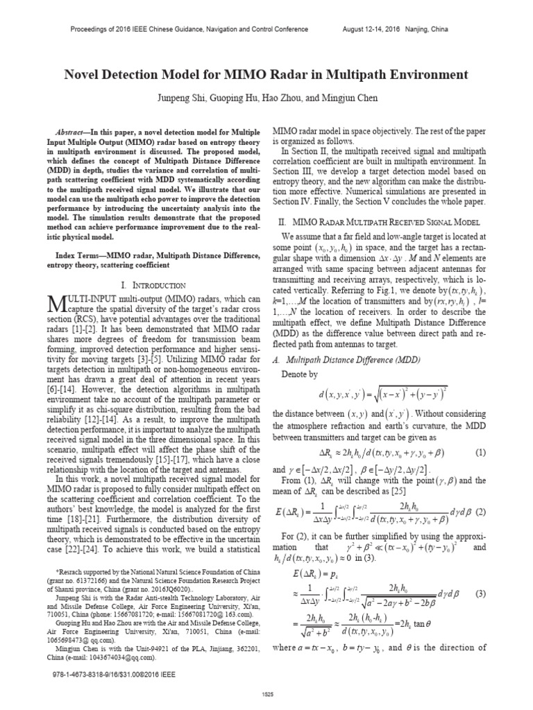 Novel Detection Model for MIMO Radar in Multipath Environment | PDF | Mimo | Radar