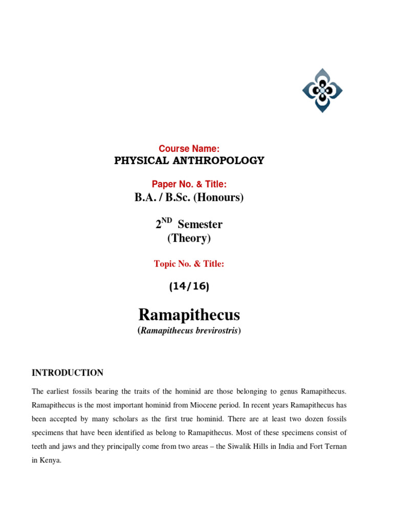 ramapithecus | PDF | Hominidae | Human Evolution