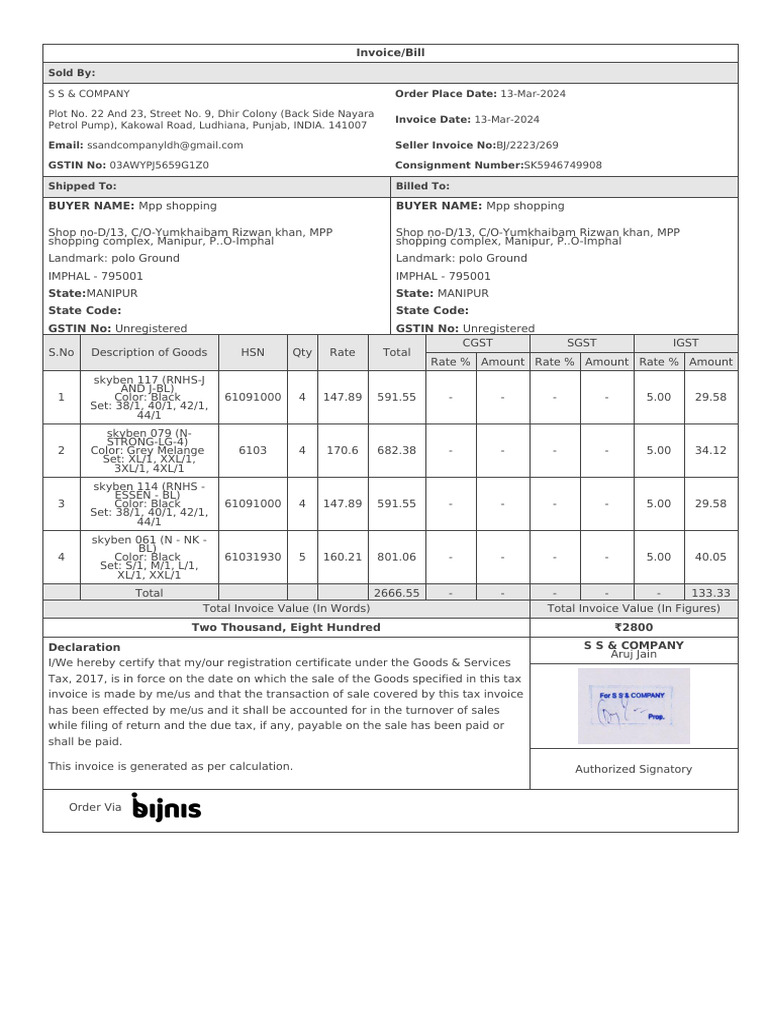 Sale Invoice Download13 03 2024 13 04 58 | PDF | Invoice | Trade
