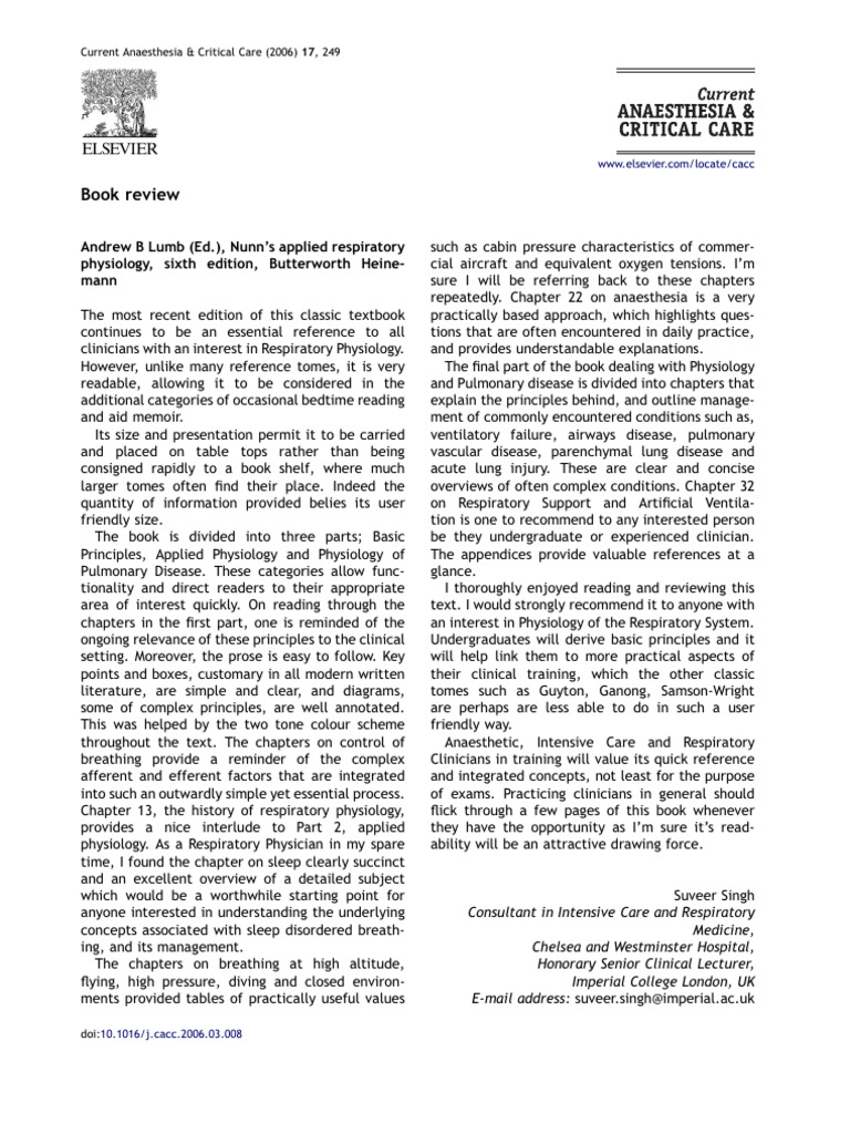 Andrew B Lumb Ed Nunns Applied Respirato | PDF | Respiratory Diseases ...