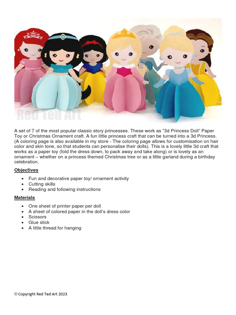 Princess Paper Dolls Christmas Ornaments | PDF | Dolls | Decorative Arts