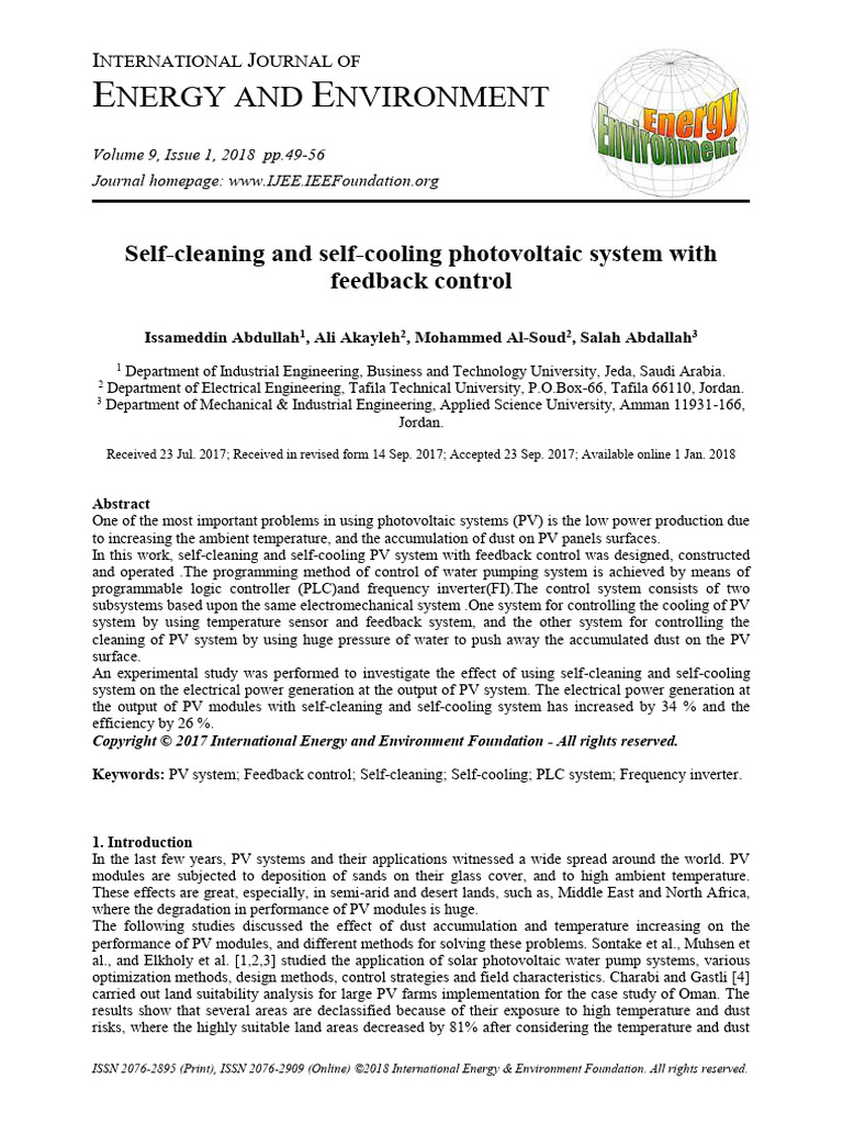 Self Cleaning and Self Cooling Photovolt | PDF | Photovoltaics ...