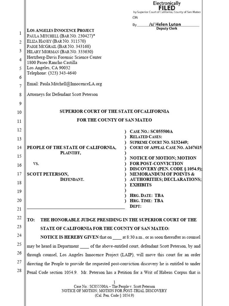 Scott Peterson Motion 2024 | PDF | Discovery (Law) | Prosecutor