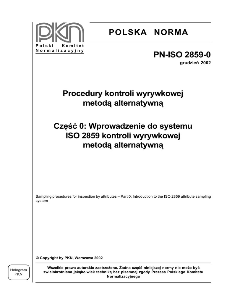 PN Iso 2859 0 2002 | PDF
