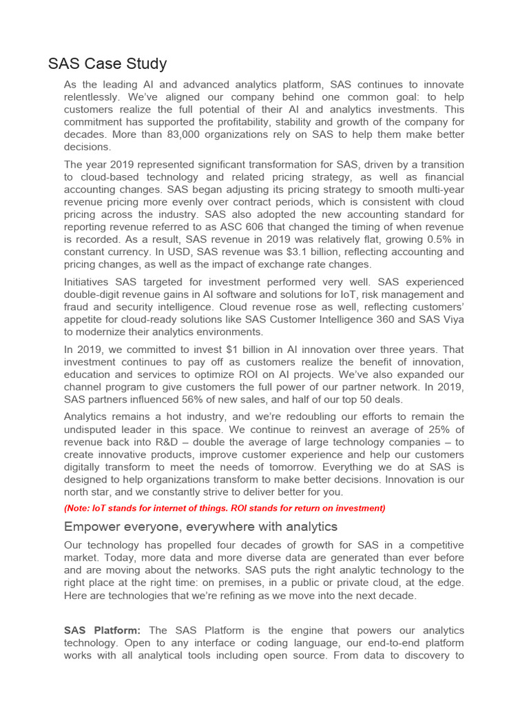 SAS Case Study - Questions | PDF | Cloud Computing | Artificial ...