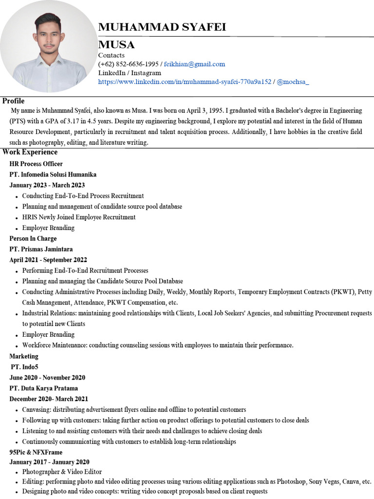 CV Muhammad Syafei (English) | PDF | Recruitment | Employment