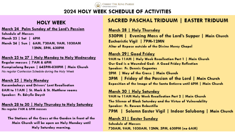 2024 Holy Week Schedule of Events | PDF
