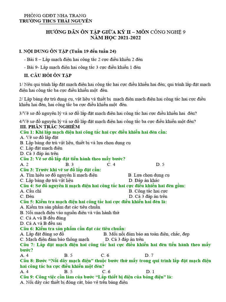 Cn9 Hd Ôn Tập Ghk2!21!22 Chuyển Cho Hs | PDF