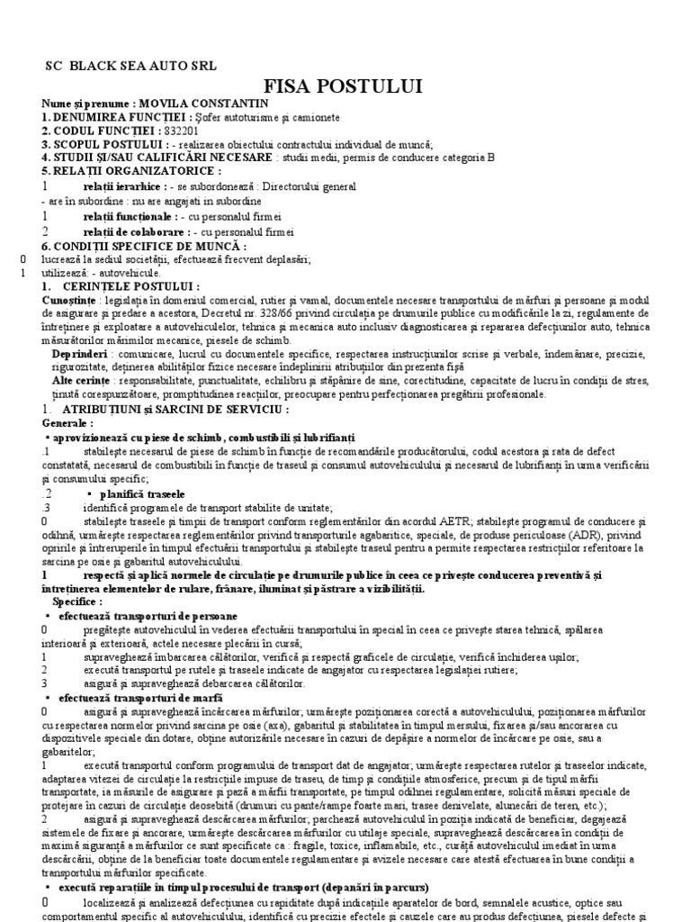 Fisa Post Sofer | PDF