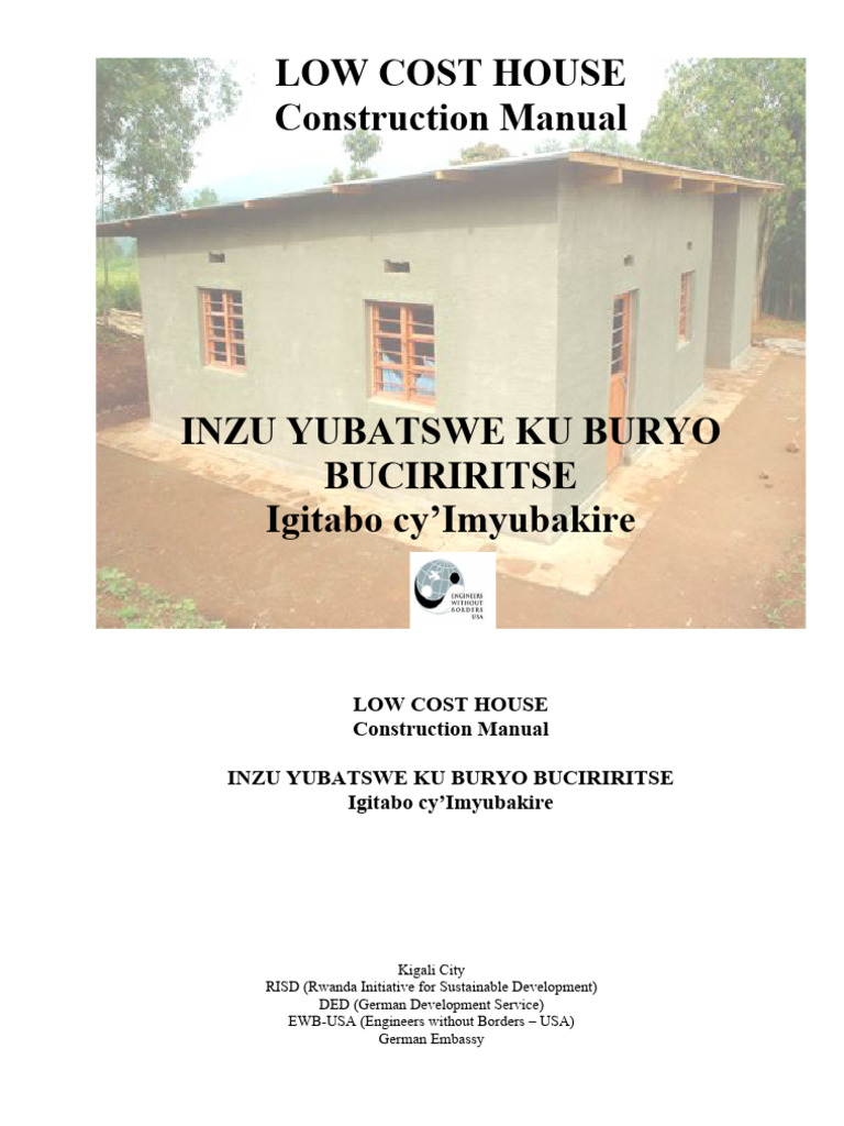Low-Cost House Construction Manual | PDF | Lime (Material) | Cement