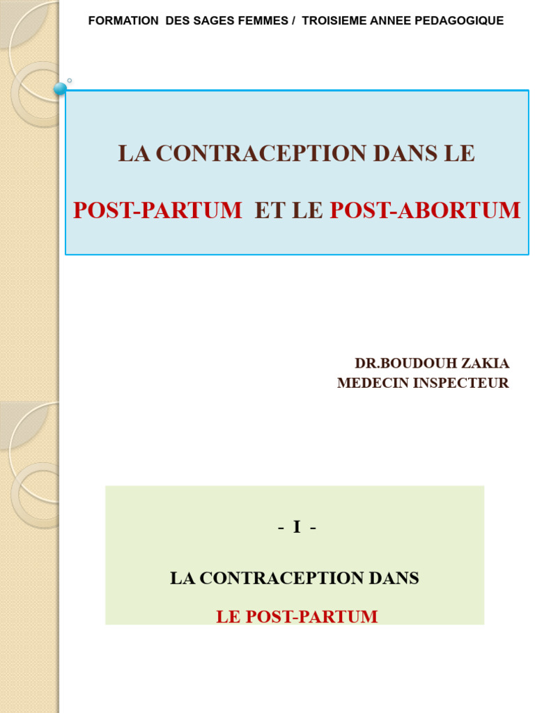 Contraception Post-Partum et Post-Abortum | PDF | Contraception | Post ...