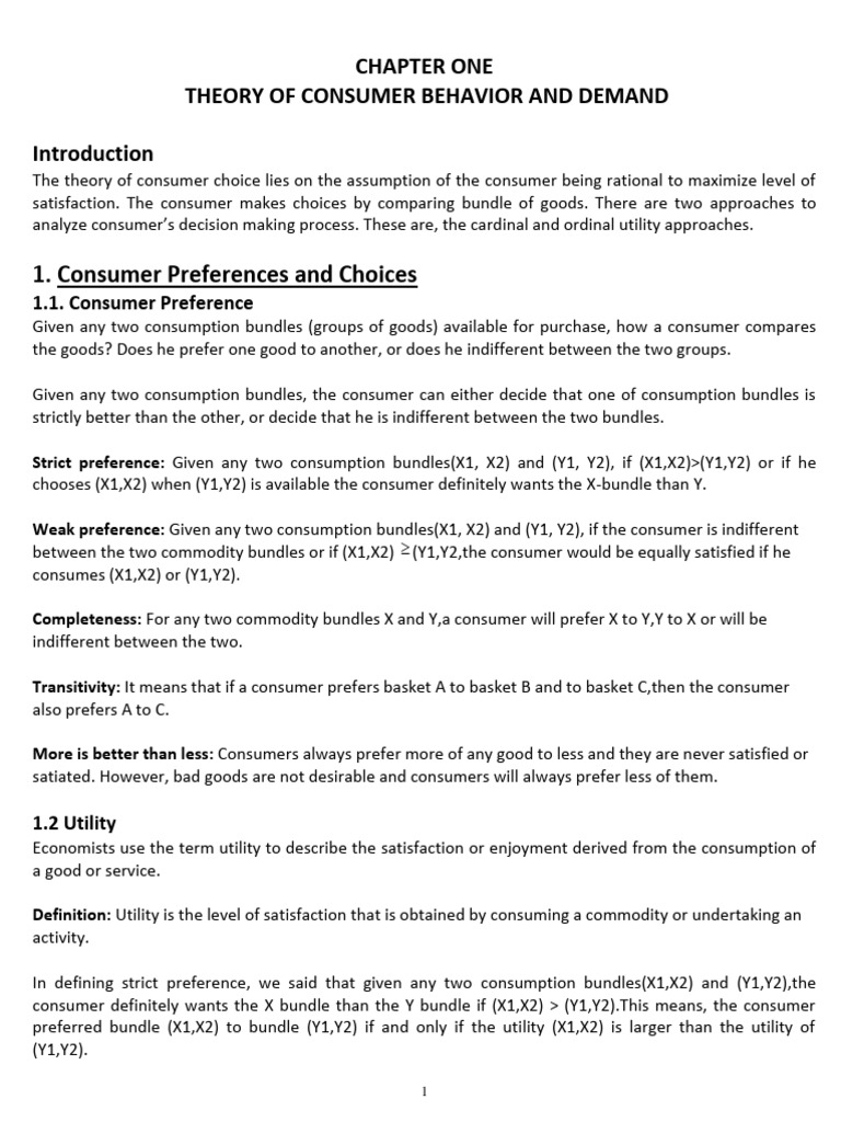 CHAPTER ONE | PDF | Utility | Consumer Behaviour