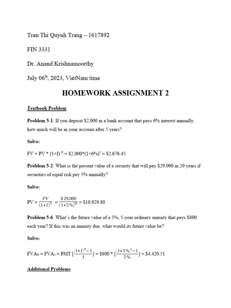 Assignment 2 FIN | PDF | Interest | Mathematical Finance