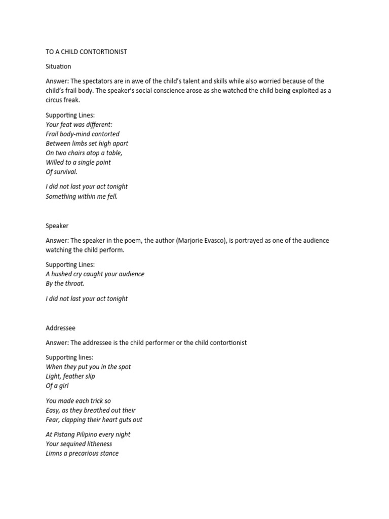 To A Child Contortionist | PDF | Art | General Fiction