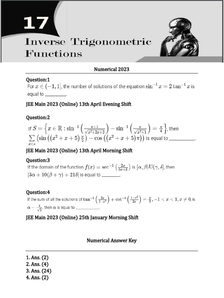 PYQ Inverse Trigonometric function | PDF | Trigonometric Functions | Function (Mathematics)