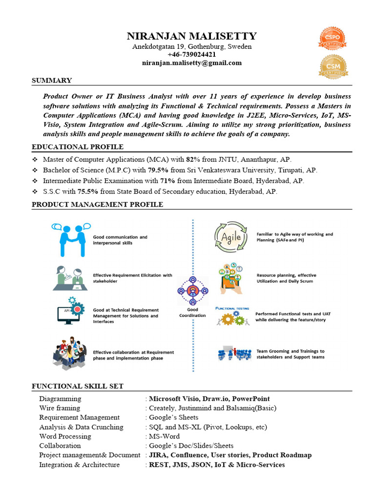 Niranjan PO or BA MCA 11 Years | PDF | Scrum (Software Development) | Business