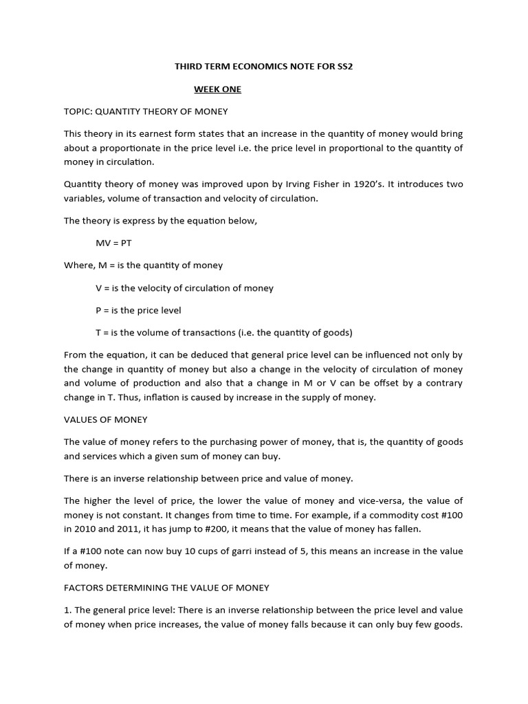 3RD Term SS2 Economics Note For Students | PDF | Taxes | Financial Markets