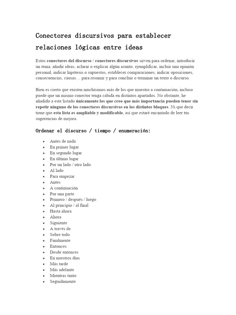 Conectores Discursivos para Establecer Relaciones Lógicas Entre Ideas | PDF