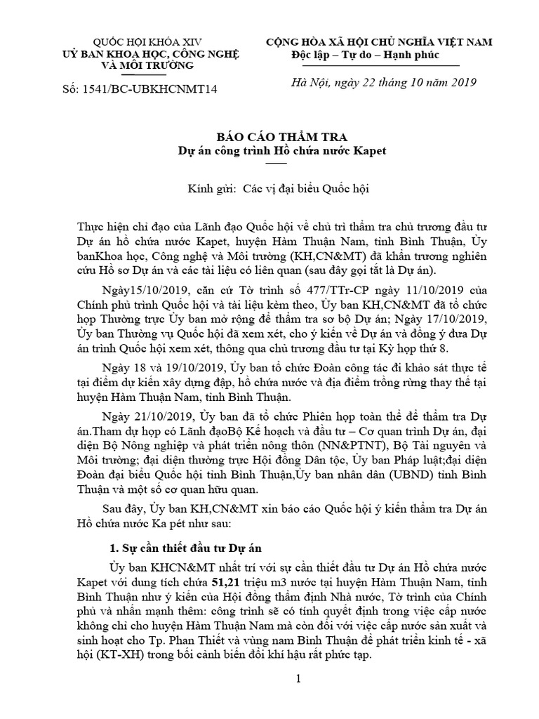B09.09 - bc1541-KHCN Tham Tra DA Ho Chua Nuoc Kapet | PDF