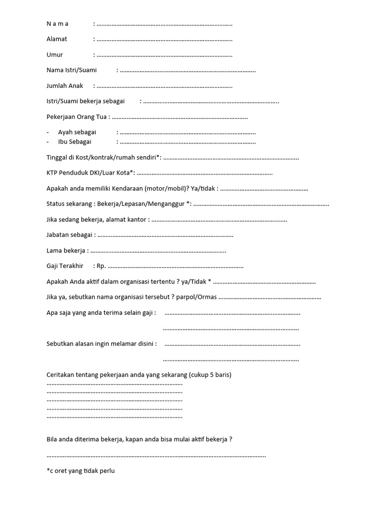 Formulir Isian Calon Karyawan | PDF