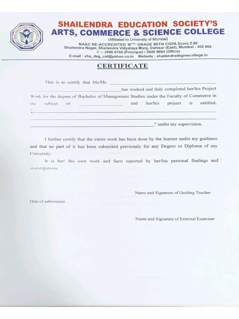 BMS Certificate Page | PDF