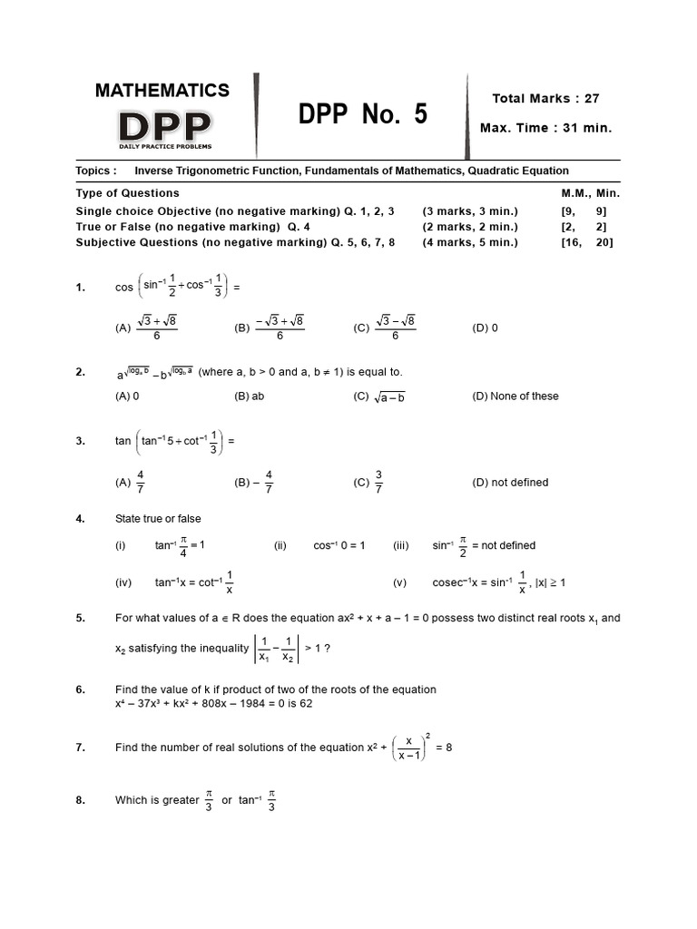 DPP 01 | PDF | Trigonometric Functions | Equations