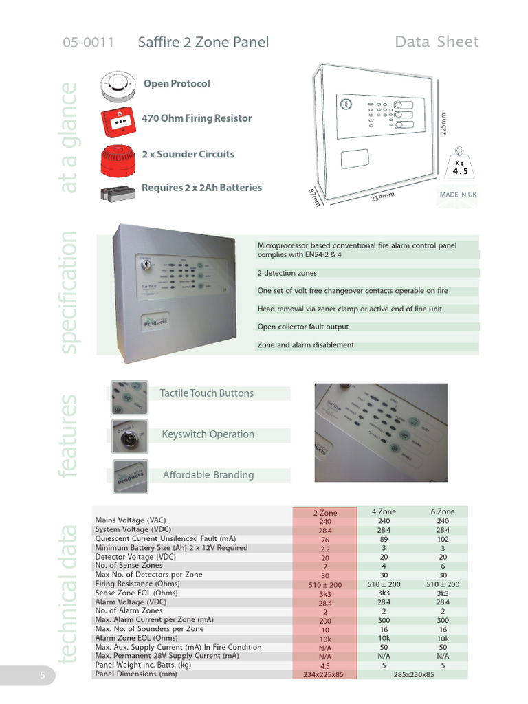Saffire 2 Zone Fire Panel Specs | PDF