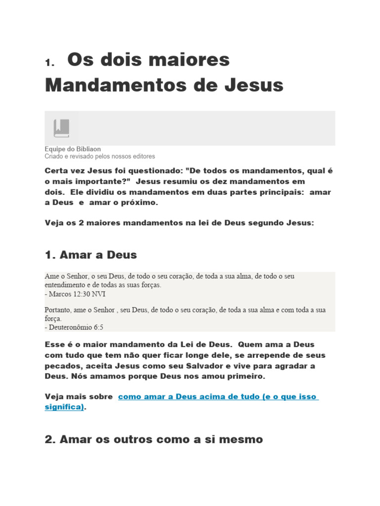 Os Dois Maiores Mandamentos de Jesus | PDF | Amor | Os Dez Mandamentos