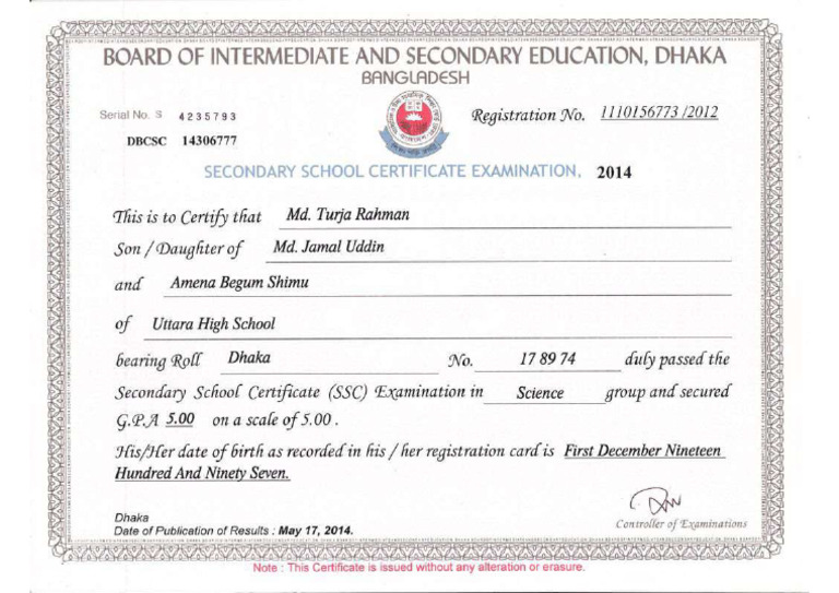 Ssc-Certificate Orig | PDF
