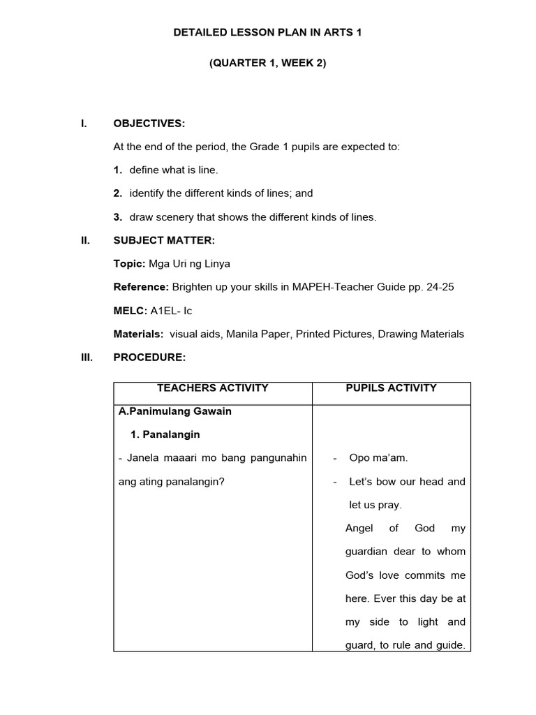 DETAILED LESSON PLAN IN ARTS 1 | PDF