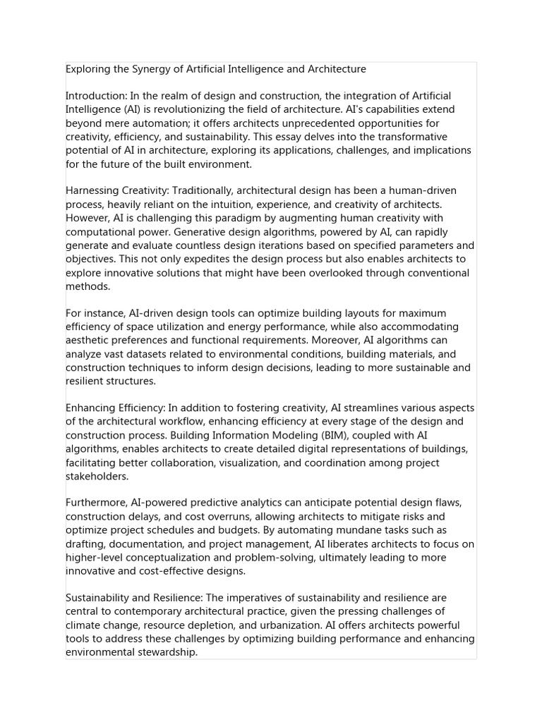 Exploring The Synergy of Artificial Intelligence and Architecture | PDF | Artificial ...