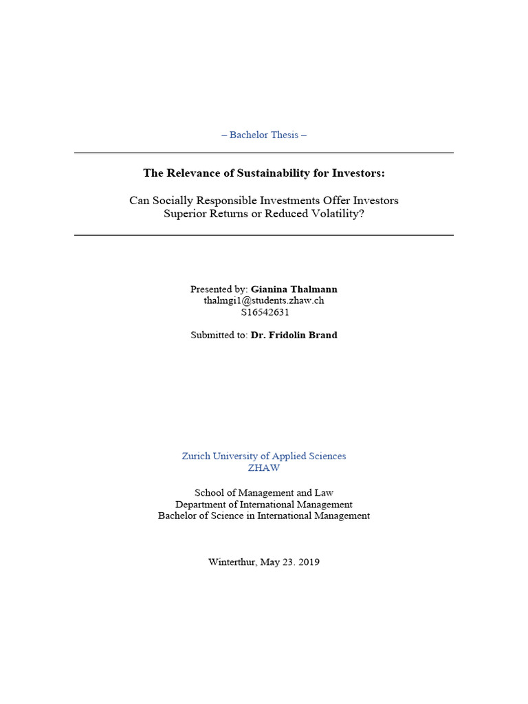 Bachelor Thesis | PDF | Corporate Social Responsibility | Investing