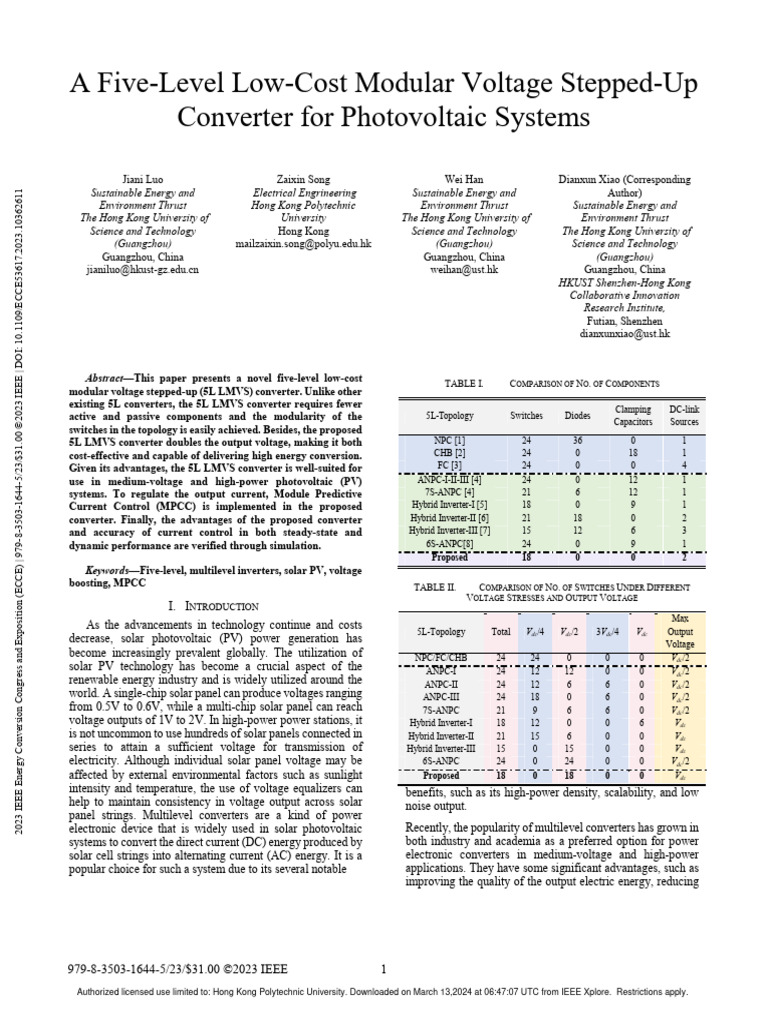 A Five-Level Low-Cost Modular Voltage Stepped-Up Converter for Photovoltaic Systems | PDF ...