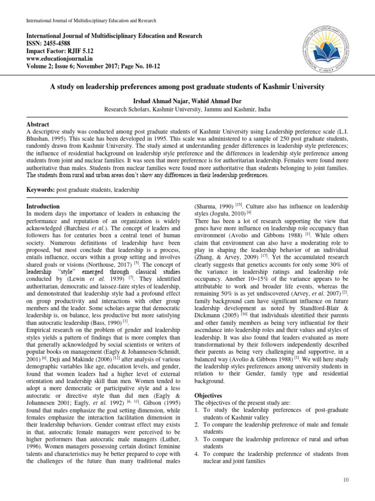 A Study On Leadership Preference | PDF | Leadership | P Value