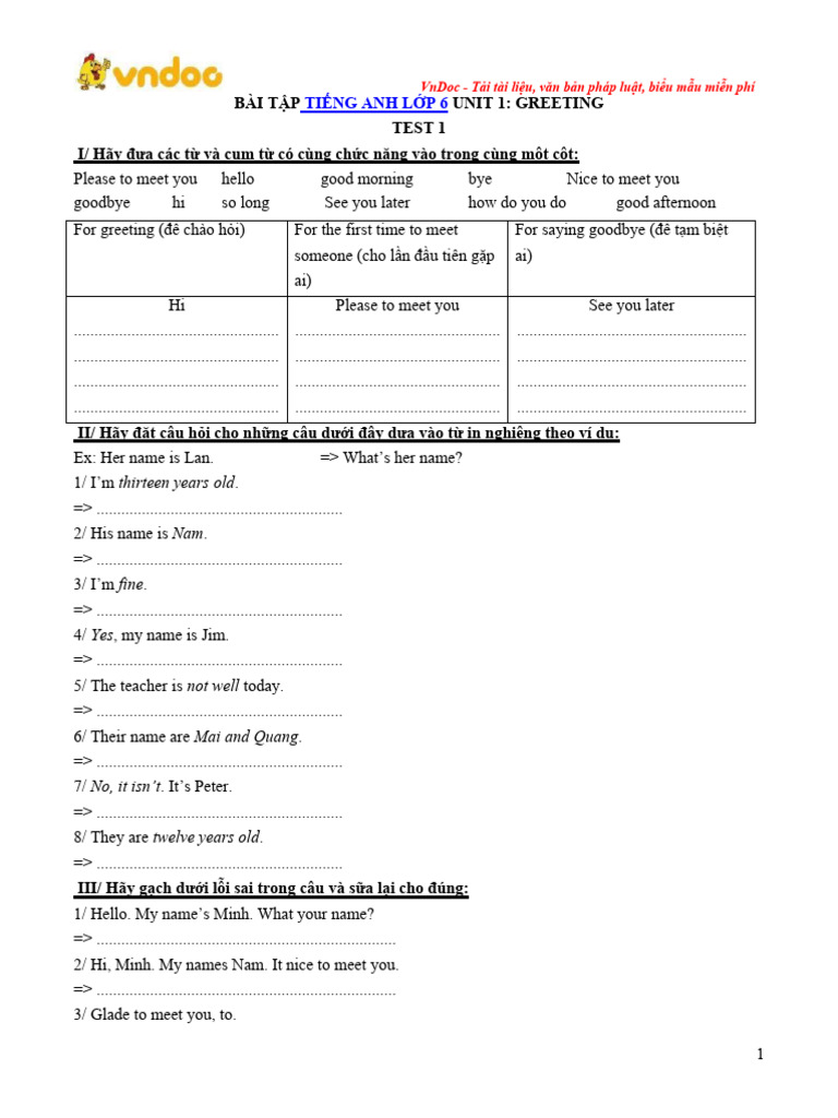 Bai Tap Tieng Anh Lop 6 Theo Tung Unit | PDF