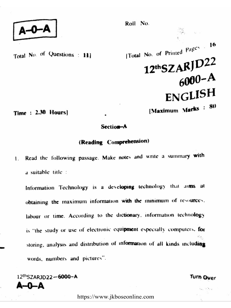 JK Bose Class 12 English 6000 A 2022 | PDF